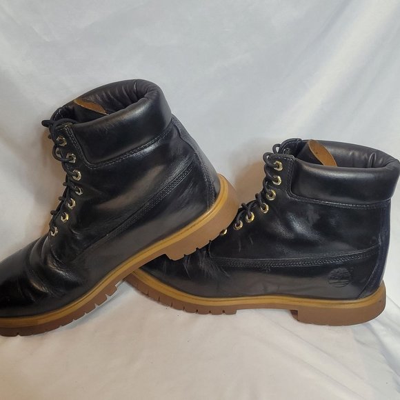 Timberland | Shoes | Timberland Leather Work Boots Black Brown Soles ...